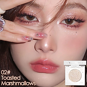 Erinde Shimmer Glitter Eyeshadow Palette, Korean Eye Glitter Makeup, Ultra-Blendable, Sparkle Silver Champagne Gold Eye Shadow, Single Shade Metallic Pigmented Color, 02#