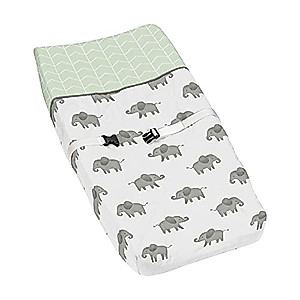 Sweet Jojo Designs Mint, Grey and White Changing Pad Cover for Watercolor Elephant Safari Collection