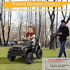 VALUE BOX Kids Ride On Truck 2.4G Remote Control, Kids Electric Ride-on Car 12V Battery Motorized Vehicles Age 3-5 w/ 3 Speeds, Spring Suspension, LED Lights, Horn, Music Player, Seat Belts (Black)