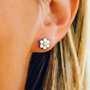 Pura Vida Silver Daisy Gemstone Earrings - Sterling Silver Posts, Stylish Design - 1 Pair