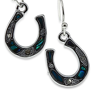 Horseshoe Earrings | Brilliant Natural Abalone | Hypoallergenic Silver & Green Paua Shell | Turquoise Color