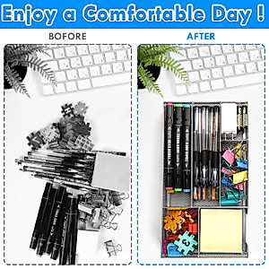 EsOfficce Drawer Organizer,Desk Organizer, Black Metal Mesh Drawer, Desk Drawer Organizer for Home Office and School,11X 6X 1.6Inch, Inch,Silver