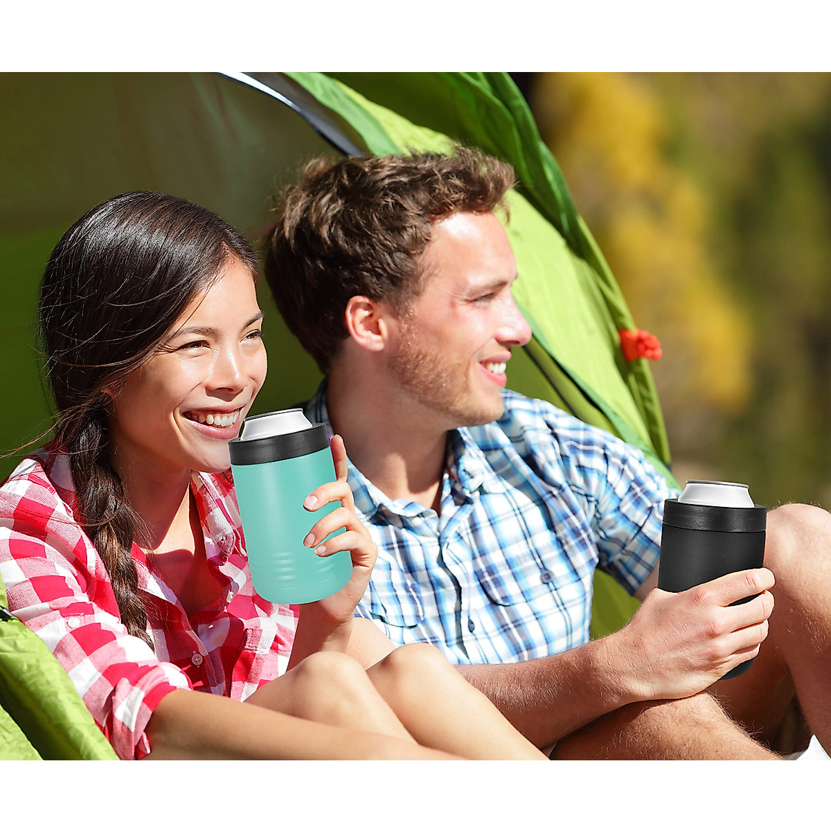 Stainless Steel 12 oz Double Wall Vacuum Insulated Can or Bottle Cooler Keeps Beverage Cold for Hours Beverage Holder Fits 16 oz Cans - Men Women Gift (Black)