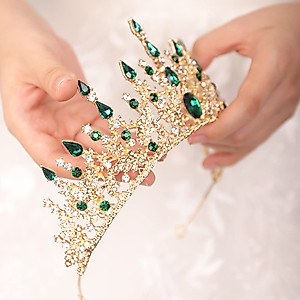 JWICOS Baroque Emerald Green Tiara Crown for Women Rhinestone Wedding Crowns and Tiara Crystal Princess Crown Tiara for Prom Pageant Birthday Party Valentines Costume (Emerald Green)