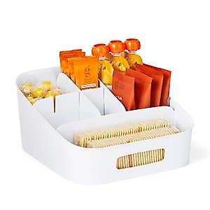 YouCopia ShelfBin Adjustable Snack Bin, BPA-Free Divided Storage Basket for Kitchen Pantry Organization, One Size, Speckled White
