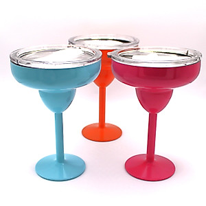 Margarita Stainless Steal Tumbler with Lid, Insulated Drink Cup, Pool Party Gift Mug, Beach Vacation Water Holder, Outdoor Patio Party, Ice Cold Cocktail, Break Resistant Wine Glass (Pink)