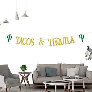 Tacos & Tequila Banner, Gold Taco Banner for Mexician Taco Party/Taco Tuesdays/Tacos and Tequila Party/for Mexican Fiesta Fiesta/Birthday Decorations Gold Glitter