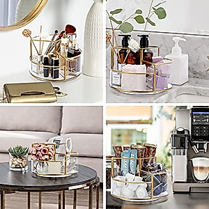 Hipiwe 360 Rotating Makeup Organizer 3-Slot Gold Glass Cosmetic Display Case Round Vanity Storage Holder Dresser Bathroom Organizer for Prefume Makeup Bushes Lipsticks