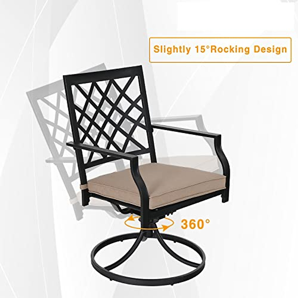 PHI VILLA Swivel Patio Chairs Set of 4 Outdoor Dining Rocker Chair Support 300 lbs for Garden Backyard Bistro Furniture Set with Cushion