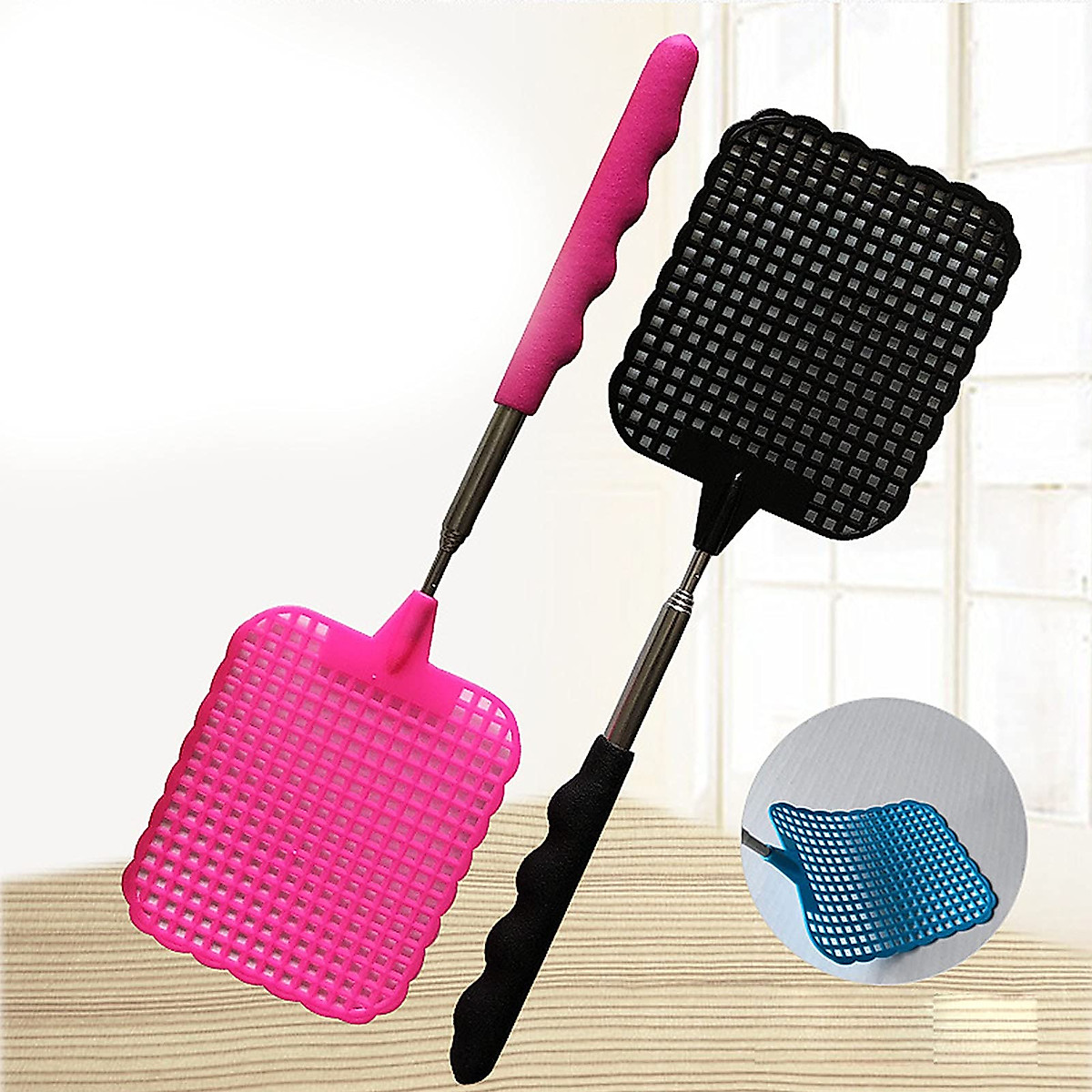 01 02 015 Fly Swatter, Stainless Steel Mini Fly Racket Retractable Durable for Home Office for Anti- for Repel Mosquitoes for Outdoor Camping
