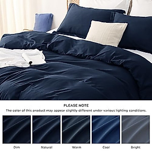 Bedsure Navy Duvet Cover Queen Size - Polyester & Rayon Derived from Bamboo Cooling Duvet Cover Set (90" x 90"), 3 Pieces with 2 Pillow Shams, Comforter Not Included