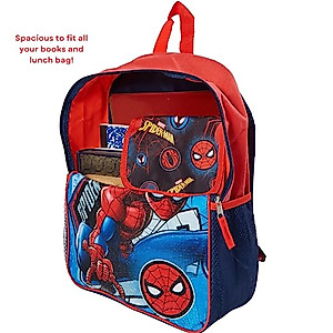 Fast Forward Marvel Spiderman Backpack Set for Kids, 16 inch with Lunch Bag and Water Bottle