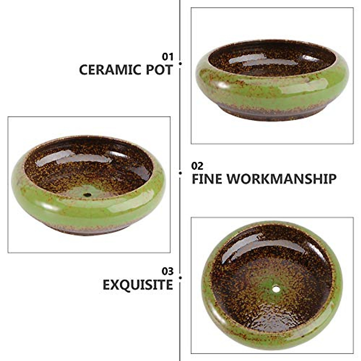 Succulent Pot, 18cm Ceramic Flower Pot with Drain Hole Round Glazed Planter, Hydroponic Gardening Pot Bonsai Pots for Cactus, (Green)