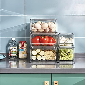 Buildec Fridge Organizer Bin, Pull-Out Refrigerator Drawer Stackable Clear Organizer Freezer Organization Container for Kitchen & Pantry Extra Large