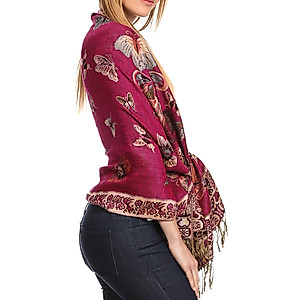 Sakkas 16126 - Liua Long Wide Woven Patterned Design Multi Colored Pashmina Shawl/Scarf - Fuchsia - OS