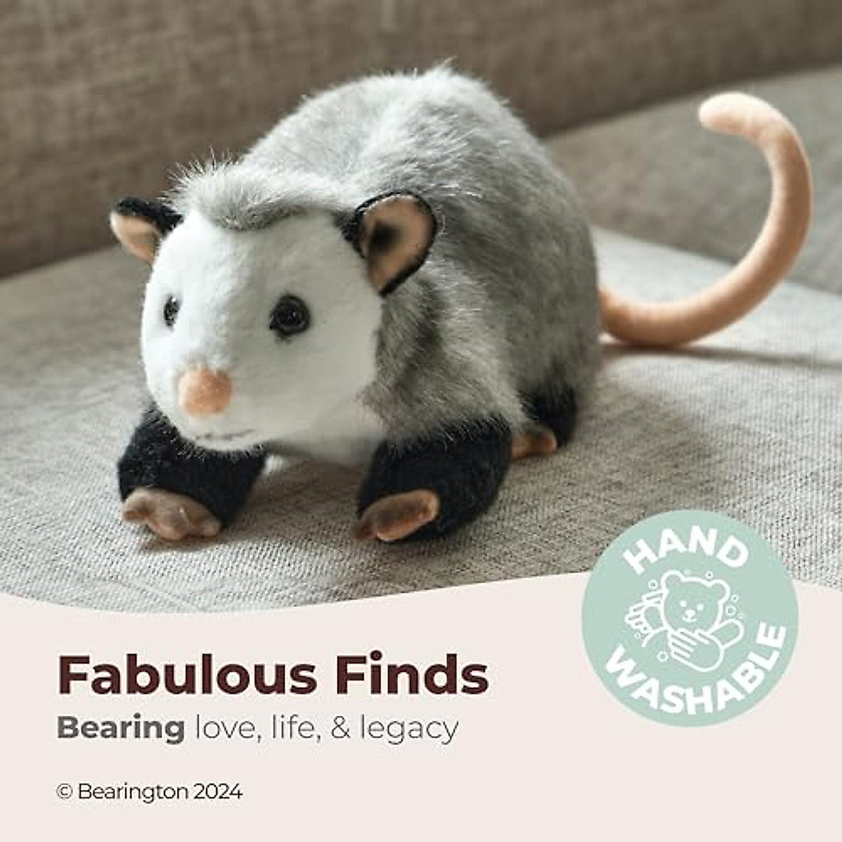 Bearington Collection Harry Plush Opossum Stuffed Animal, 9 Inch