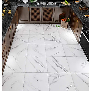 Livelynine 32-Pack White Marble Peel and Stick Floor Tile 12X12 Inch Waterproof Vinyl Floor Tiles Peel and Stick Flooring Tiles Self Adhesive Bathroom Floor Tile Stickers Kitchen Laminate Groutable