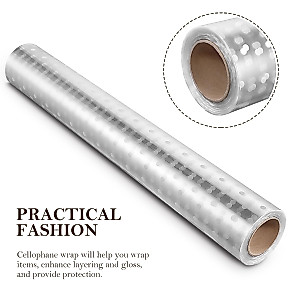 STOBOK Cellophane Wrap Roll,White Dot Florist Paper Wrapper 15.7 inch x100 Ft Crystal Long Film Gift Wrappings Packing Paper for Flowers Craft Basket Bouquet Fruit Food