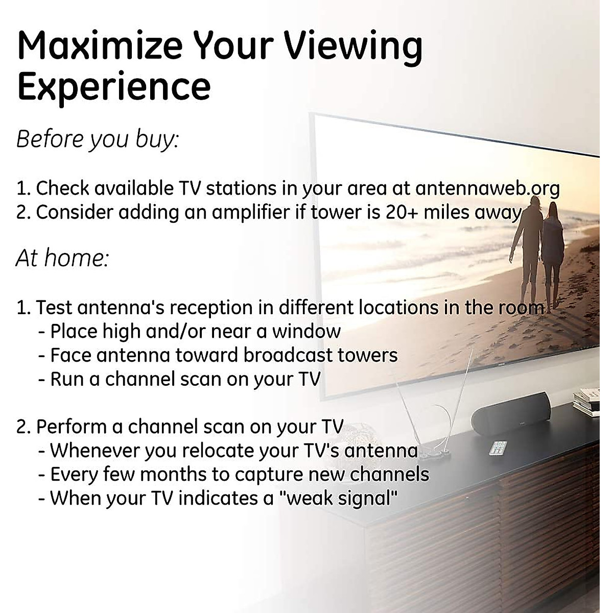 GE Traditional Rabbit Ear HD Digital TV Antenna, Long Range Smart TV Antenna, Extendable 15in Rabbit Ear Dipoles and Ciruclar Loop, Supports 4K 1080P HD Smart TV VHF UHF, Compact Design, 33676