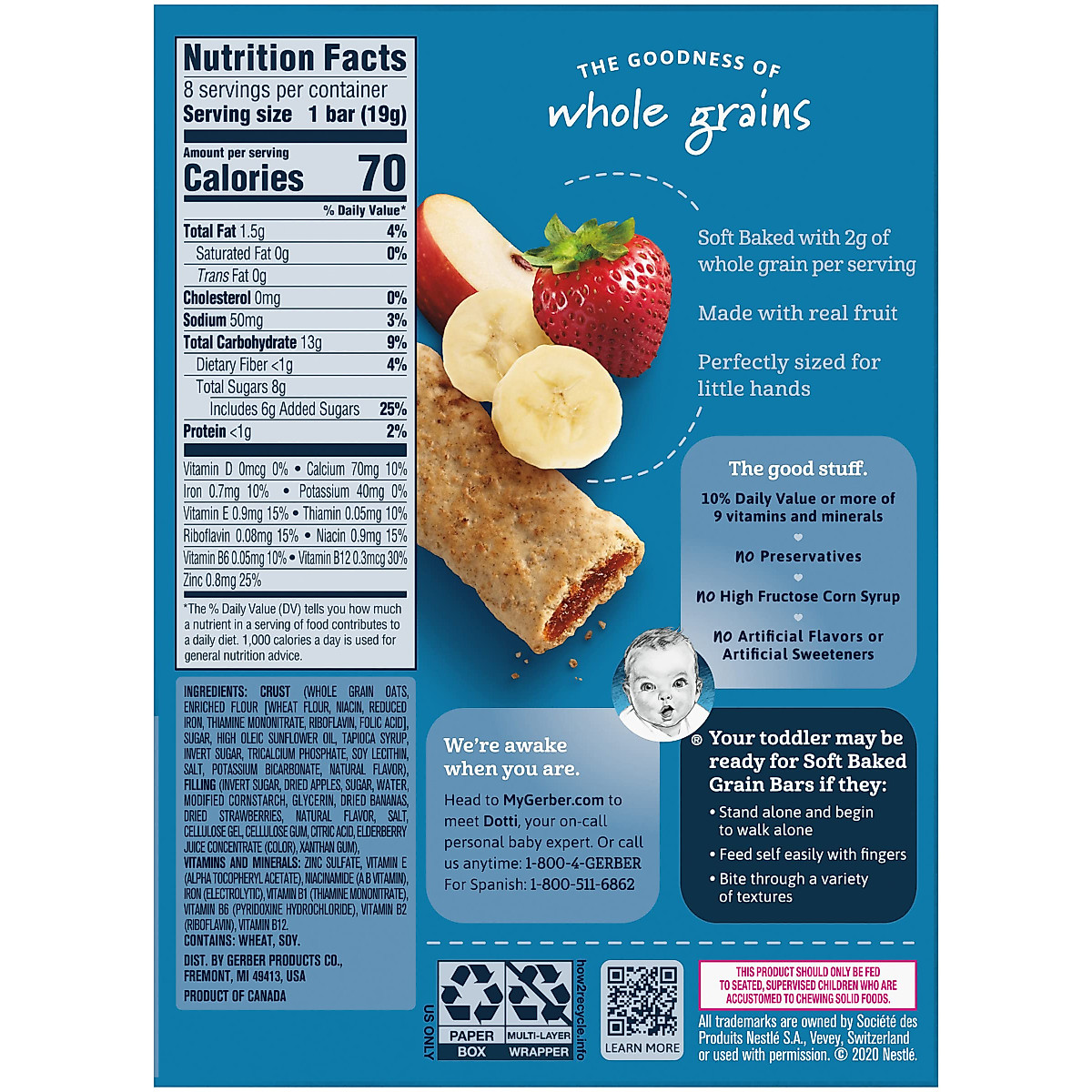 Gerber Snacks for Toddler Soft Baked Grain Bars Strawberry Banana, 5.5 Ounce (Pack of 6)