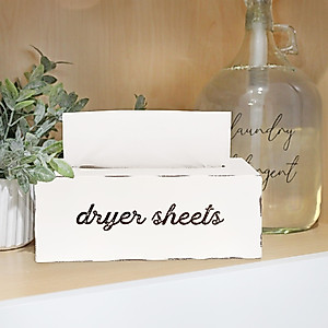 AuldHome Dryer Sheet Dispenser; Countertop Rustic White Fabric Softener Sheet Holder for Laundry Room