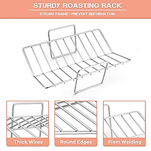 Leonyo Roasting Pan with V-shaped Rack, Stainless Steel Rectangular 16” Turkey Roaster Pan with Handles for Chicken Lasagna Vegetables Brownie, Non-stick Roasting Rack, Heavy Duty Dishwasher Safe
