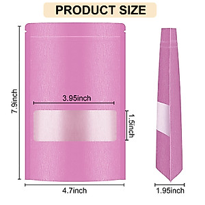 WObell 50pcs Color Kraft Ziplock Bag Pouches,4.7x7.9 Inch Resealable Kraft Stand up Bags with Window, Reusable Ziplock Food Storage Pouches,Heat Sealable Bags for Store&Home(Pink)