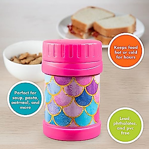 Bentology Stainless Steel Insulated 13oz Thermos for Kids - Mermaid - Large Leak-Proof Lunch Storage Jar for Hot or Cold Food, Soups, Liquids - BPA Free - Fits in Most Lunch Boxes and Bags