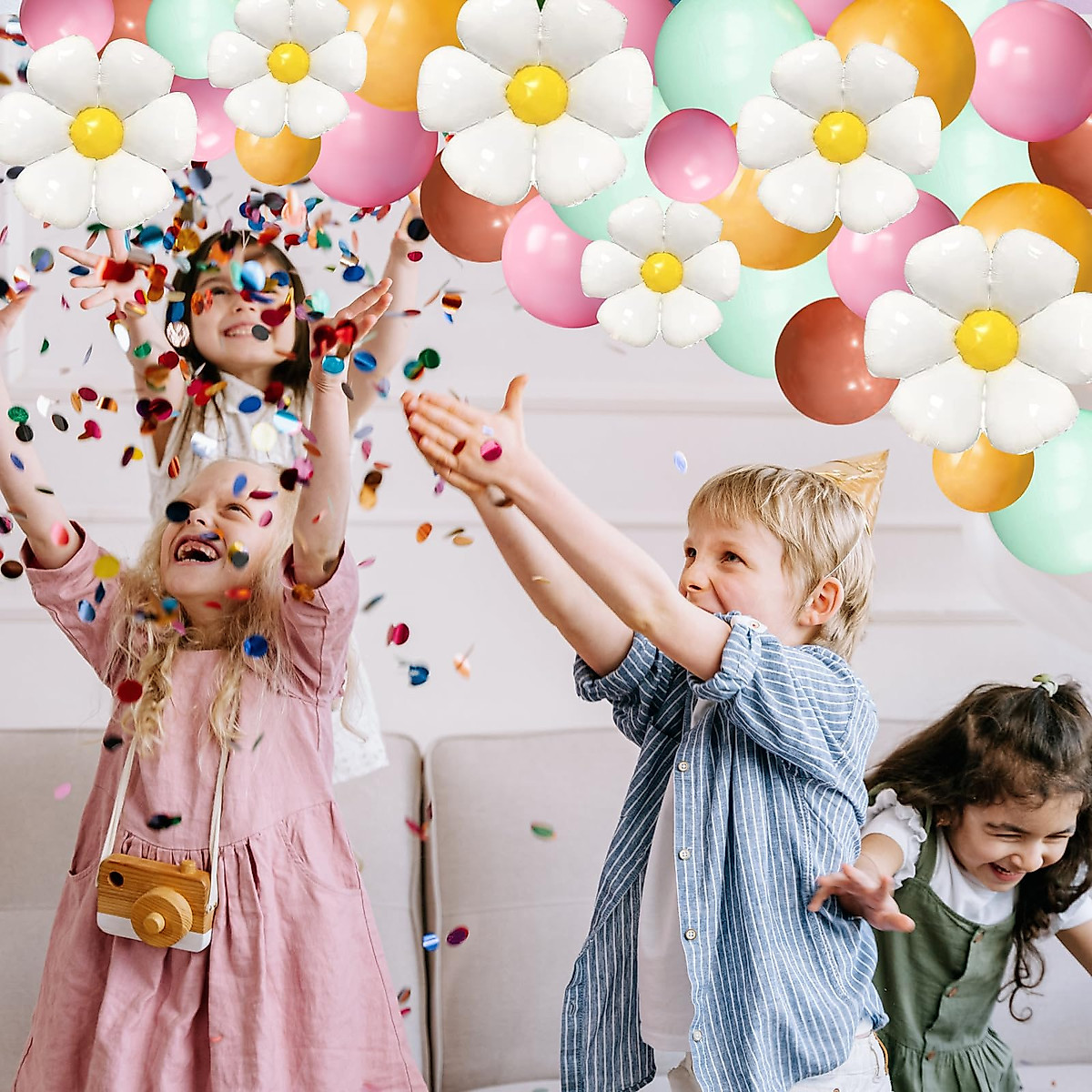 JOPY Daisy Balloon Garland Arch Kit Macaron Pastel Flower Rainbow Balloons Theme Party Decorations for Girls Baby Shower Birthday Bridal Wedding