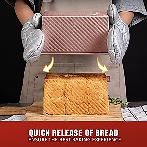 KITESSENSU Pullman Loaf Pan with Lid, 1 lb Dough Capacity Non-Stick Bakeware for Baking Bread, Carbon Steel Corrugated Bread Toast Box Mold with Cover for Baking Bread, Gold