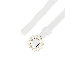 Allegra K Womens Plus Size Waist Belts Pearl Narrow Leather Adjustable Belt for Jeans Dresses Pants 105cm/41.33" White