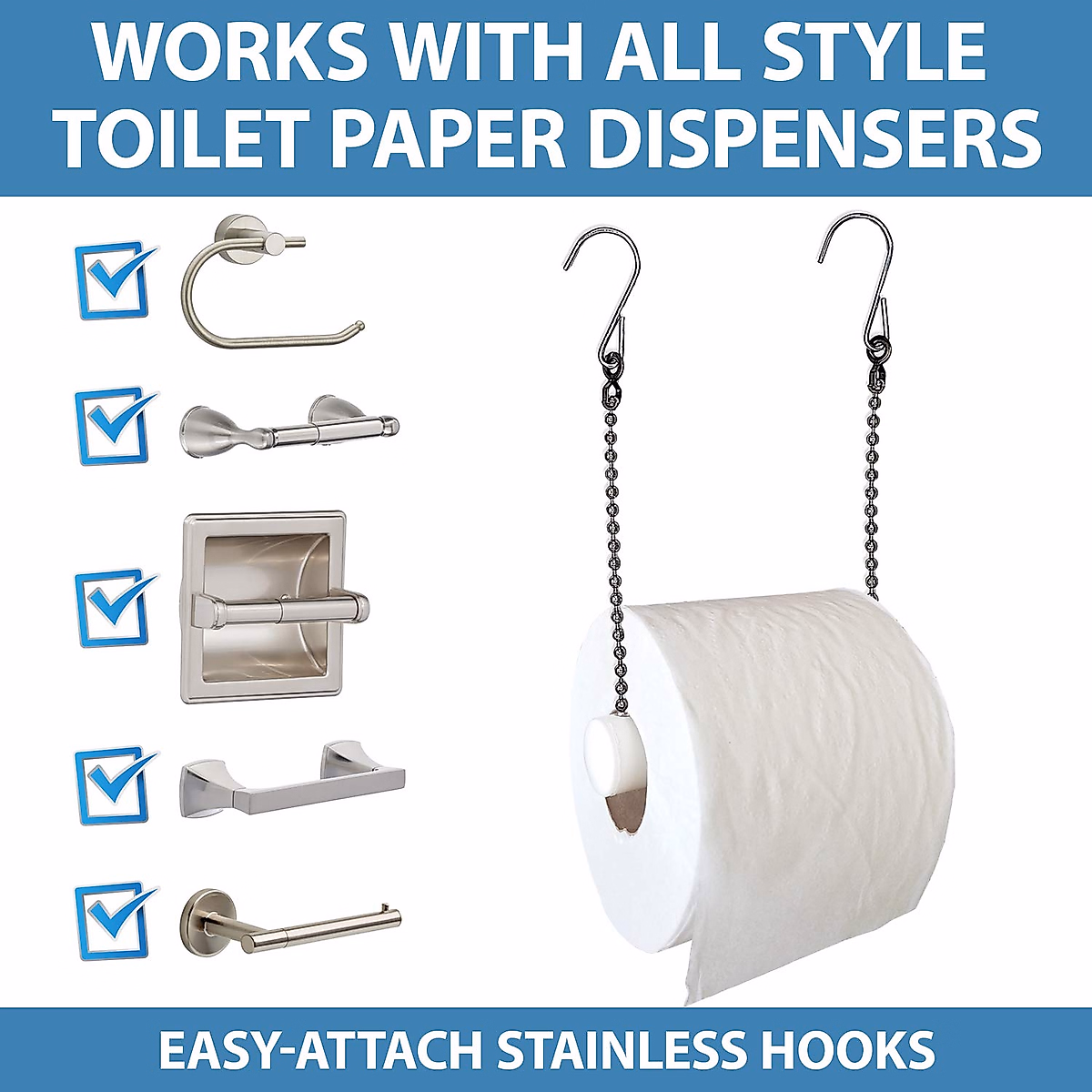 TP Buddy The 2-in-1 Toilet Paper Roll Holder - Works with Any Size Roll - Bathroom Accessories – Extra Roll – Double Capacity Toilet Tissue Dispenser -White