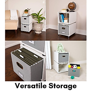 BIRDROCK HOME Rolling File Cabinet with 2 Lateral Drawers – Decorative Storage Shelf, Blankets, Books, Files, Magazines, Toys – Removable Bin with Handles – Under Desk Office Living Room Home - White