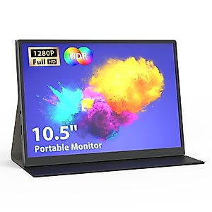 Miktver Portable Monitor, 10.5 Inch FHD 1920x1280 IPS 100% SRGB Small Laptop Monitor for Computer PC Phone Mac Xbox PS4, USB C HDMI Gaming Monitor Ultra-Slim IPS Display with Smart Cover