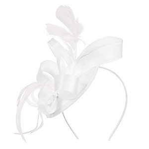 Zando Fascinators Hats for Women Tea Party Hat Ribbons Feathers Kentucky Derby Hats for Women 2024 Fascinator Headband Headpiece Cocktail 20s 50s Tea Hat Wedding Church Hair Clip White Fascinator