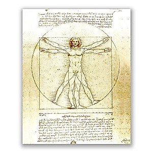 Leonardo Da Vinci Art Prints - Set Of 4 (8 Inches X 10 Inches) Wall Decor Photos - Vitruvian Man Drawing Sketch Renaissance Poster