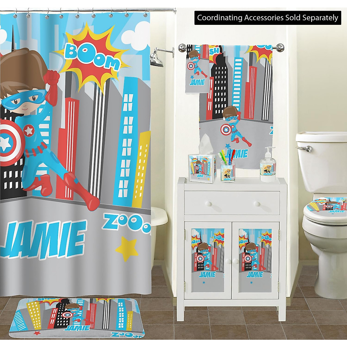 YouCustomizeIt Personalized Superhero in The City Waste Basket - Single Sided (Black)