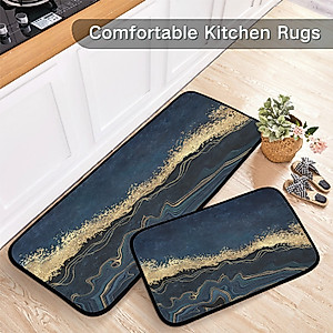 Kitchen Mats Rugs 2 Piece Set Bath Mat Antifatigue Cushioned Gold Black Marble for Floor Non Slip Washable (color6)