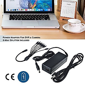 ABLEGRID Charger Compatible with Swann Lorex Q-See Security Camera 12V 5A 60W 2-Prong Plug AC to DC 2.5x5.5mm w/8-Way Power Splitter Cable Power Supply for CCTV Security Camera DVR, LED Strip Lights
