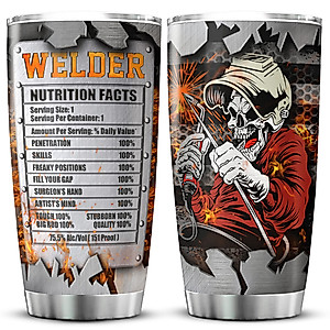 KOIXA Welder Nutrition Facts Stainless Steel Tumbler With Lid 20 Oz Funny Welder Gift Ideas Insulated Coffee Travel Cup Skull Themed Things For Welders Cool Welding Gifts For Dad