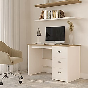 Lavish Home Computer Desk with 3-Drawers, White and Wood Finish