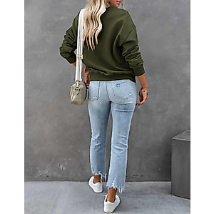 Dressmine Women's Stand Collar Sweatshirts Tops Loose Fit Long Sleeve 3/4 Zip Pullover Shirts for Women Army Green X-Large