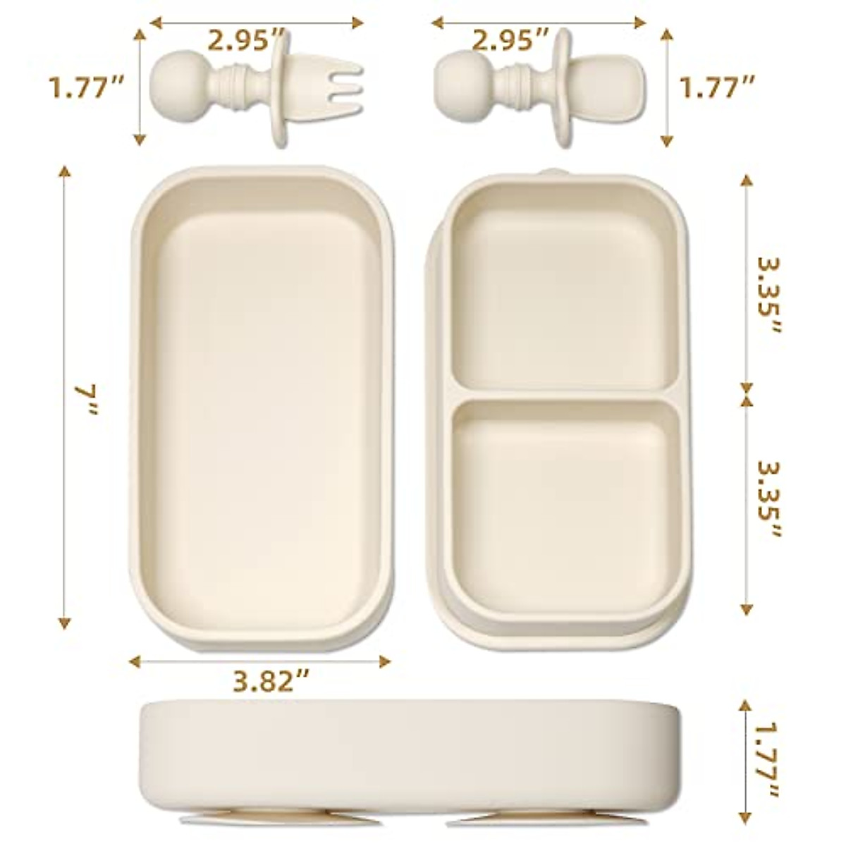 Travel Baby Suction Plate to Go, Portable Silicone Suction Plate Set for Toddler, Baby Divided Bowls with Utensils, Compact Design for Travel and Outdoor, Microwave & Dishwasher Safe