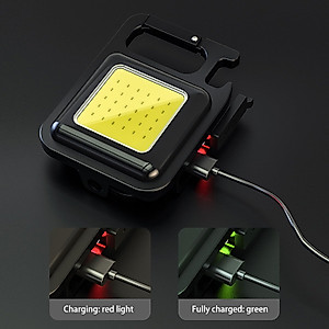 GKmow 2 PCS Car Keychain Light, Portable Mini COB Three-mode Work Light, Foldable Stand Bottle Opener Night Light, Suitable for Car Camping, Long-distance Travel, Home Use (Black)