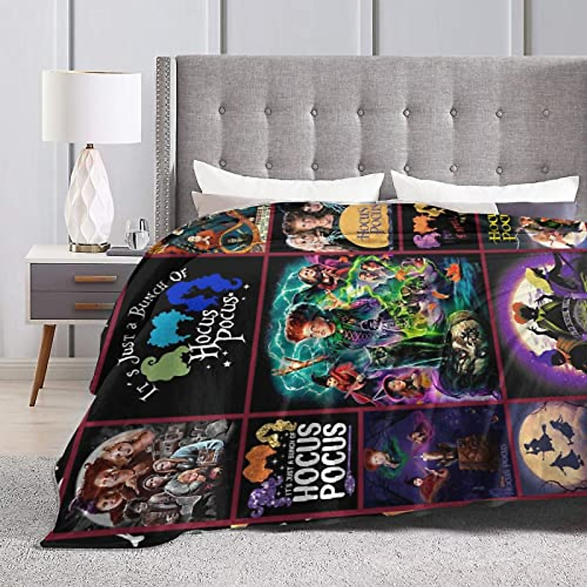 TNHPYEG Travel American Fantasy Comedy Horror Hocus and Pocus Throw Blanket, Fleece Halloween Blankets and Throws for Sofa, Warm Air Conditioned Blanket 50"X40"