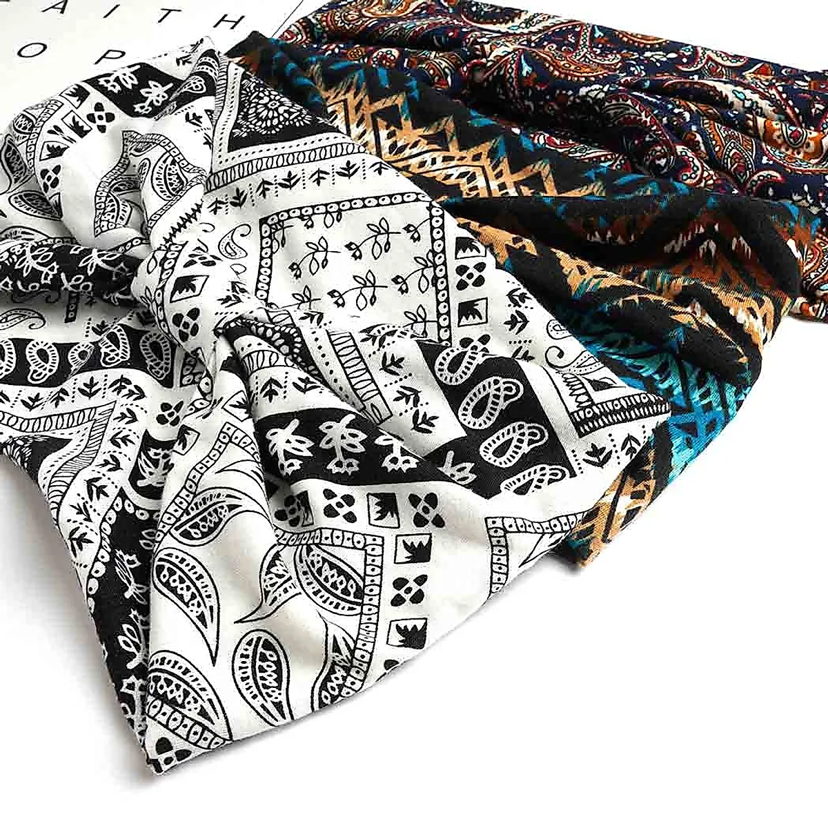 Aceorna Boho Bandeau Headbands Wide Knot Hair Band Stretch Turban Head Wraps Fashion Hair Accessories for Women 3 Pcs (Retro)