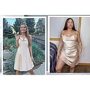 Litherday Silk Nightgowns for Women Soft Sexy Satin Slip Dress Ladies Nightie Nightdress Beige Small