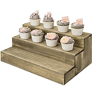 MyGift 3-Tier Vintage Gray on Brown Reclaimed Style Wood Dessert Stand Cupcake Riser Display for Weddings, Restaurants & Bakeries