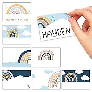 Hadley Designs Name Tags, 56pcs Boho Rainbow Labels, Self Adhesive Name Tag Stickers for Kids, Classroom Organization, School Labels, Cubby Labels, Teacher Supplies