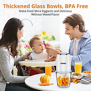 Mini Food Processor with 2.5 Cup Glass Bowl, Acekool Small Electric Food Chopper for Vegetables Meat Fruits Nuts Puree - 300W 2 Speed Kitchen Food Processor With Sharp Blades